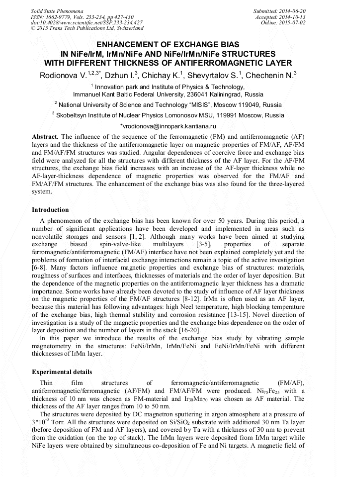 Enhancement of Exchange Bias in NiFe/IrM, IrMn/NiFe and NiFe/IrMn/NiFe ...