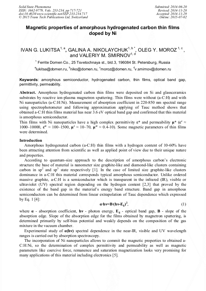 Magnetic Properties of Amorphous Hydrogenated Carbon Thin Films Doped ...