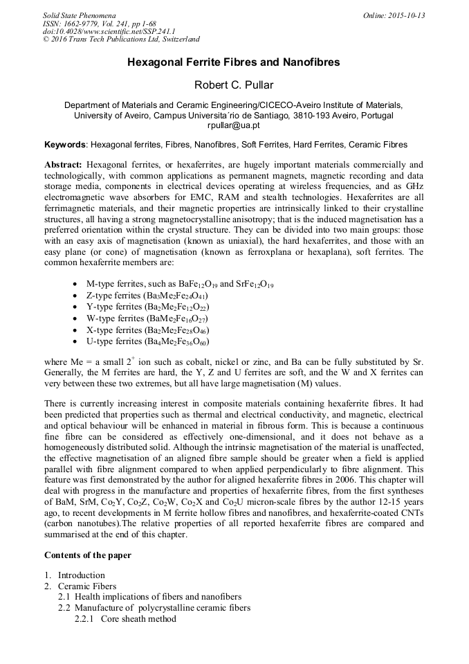 Hexagonal Ferrite Fibres and Nanofibres | Scientific.Net