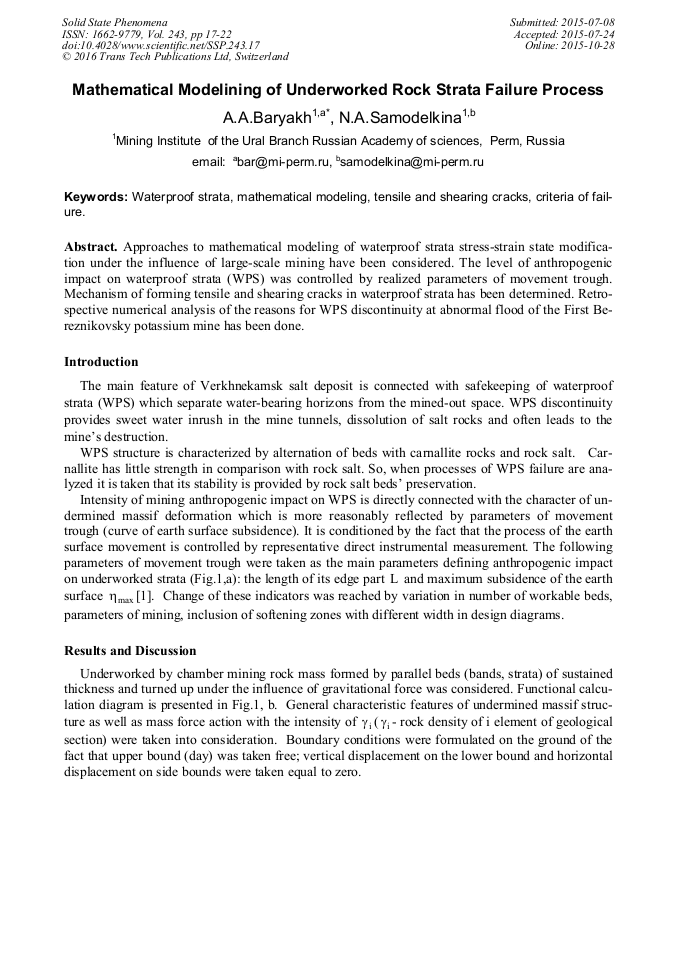 Mathematical Modelining of Underworked Rock Strata Failure Process ...