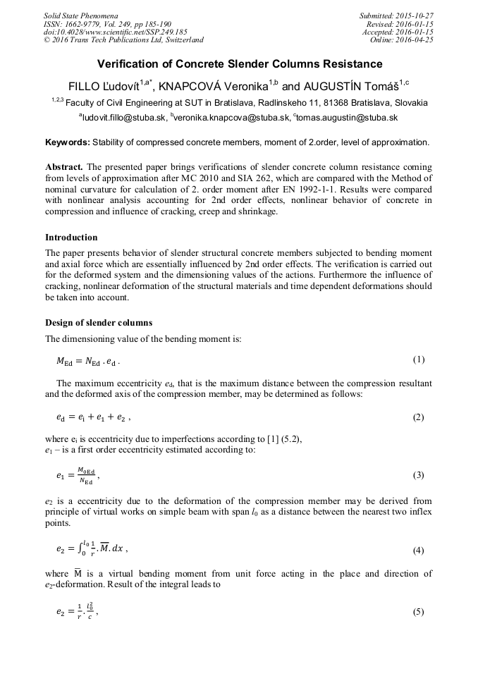 Verification of Concrete Slender Columns Resistance | Scientific.Net