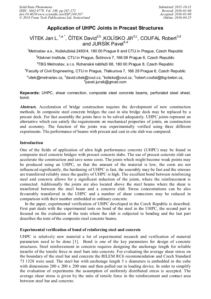 Application of UHPC Joints in Precast Structures | Scientific.Net