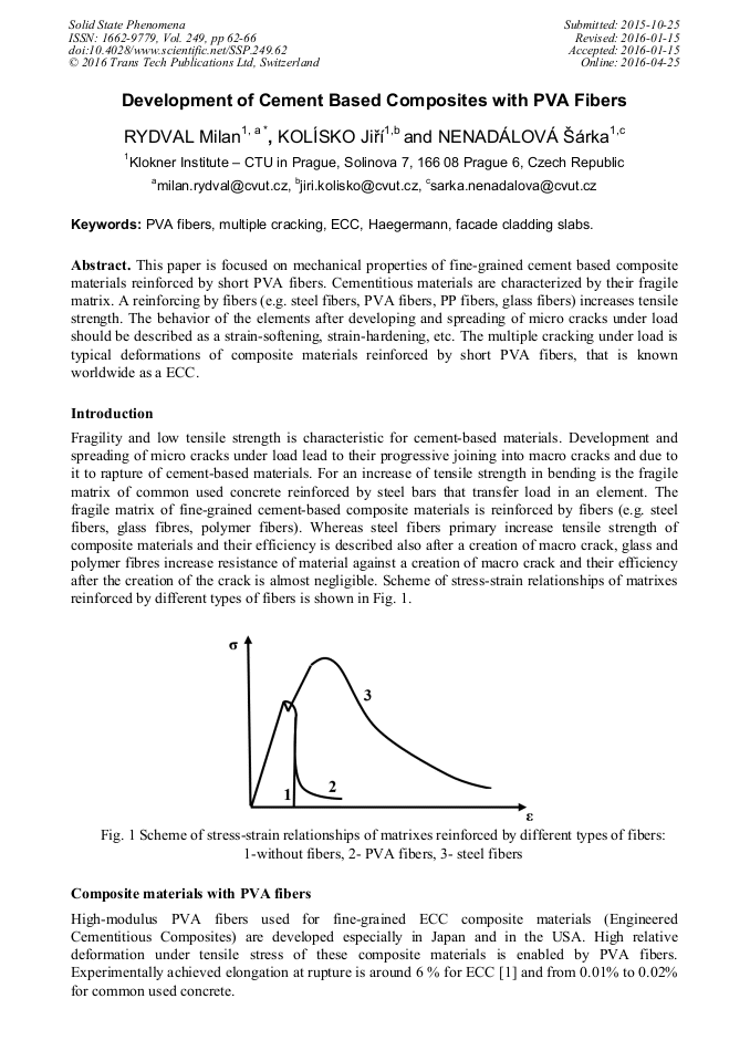 Development of Cement Based Composites with PVA Fibers | Scientific.Net