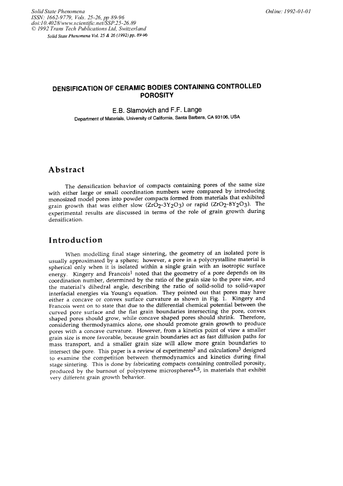 Densification of Ceramic Bodies Containing Controlled Porosity ...
