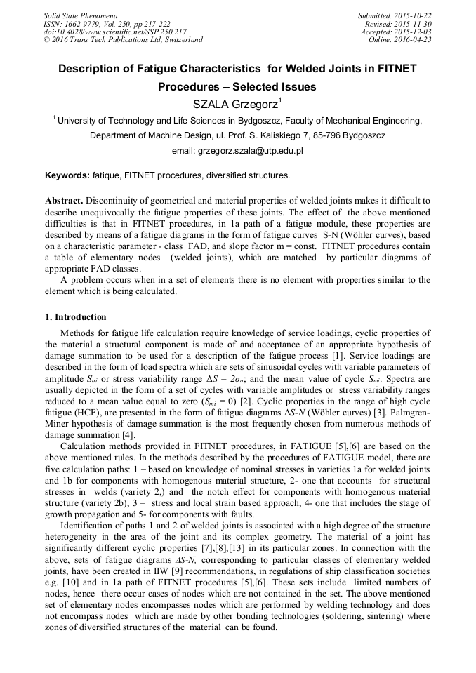 Description of Fatigue Characteristics for Welded Joints in FITNET ...