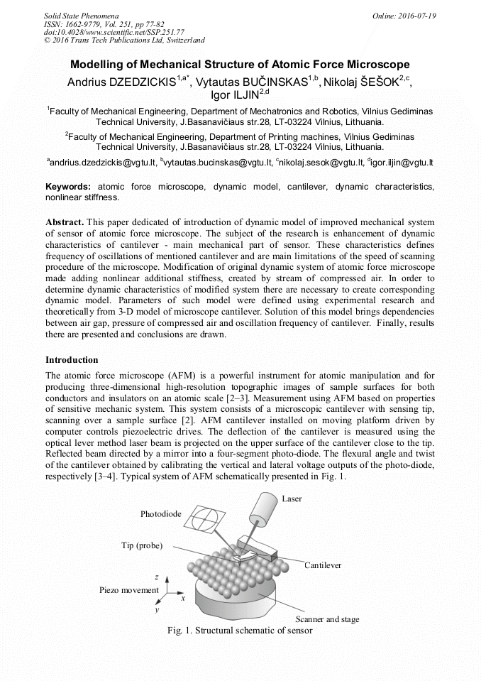 Modelling of Mechanical Structure of Atomic Force Microscope ...