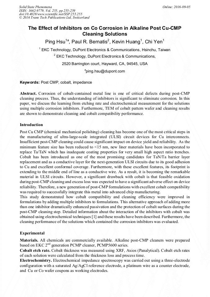 The Effect of Inhibitors on Co Corrosion in Alkaline Post Cu-CMP ...