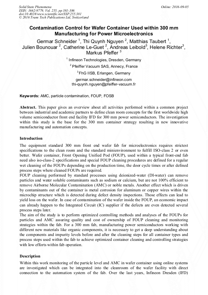 Contamination Control for Wafer Container Used within 300 mm ...