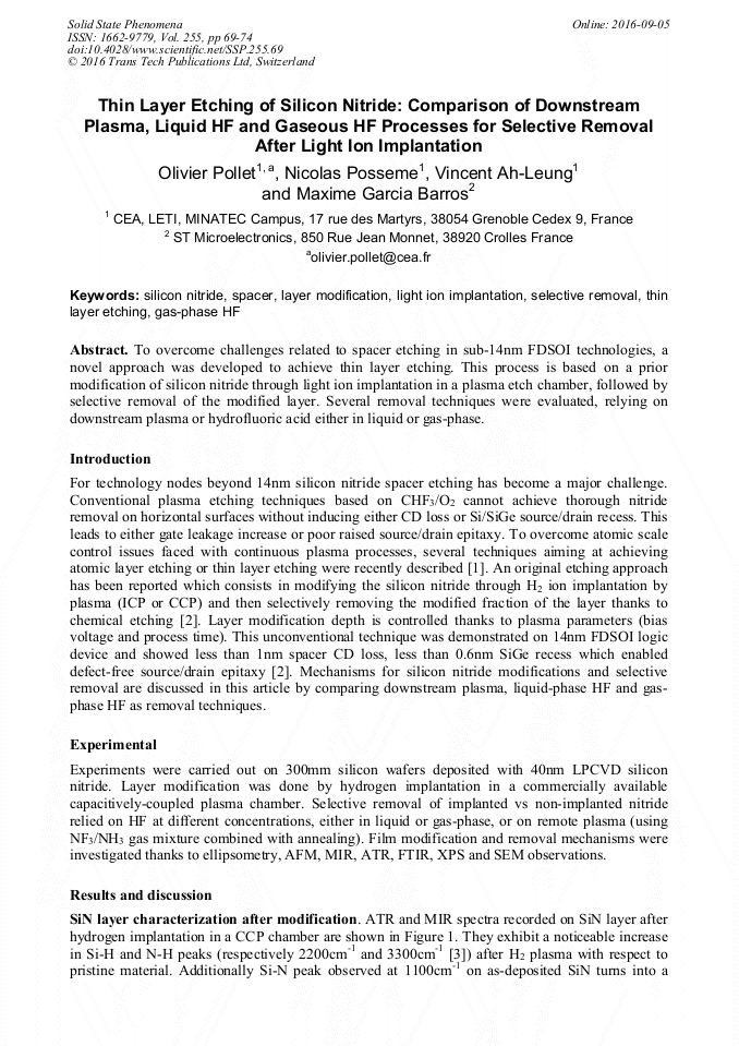 Thin Layer Etching of Silicon Nitride: Comparison of Downstream Plasma ...