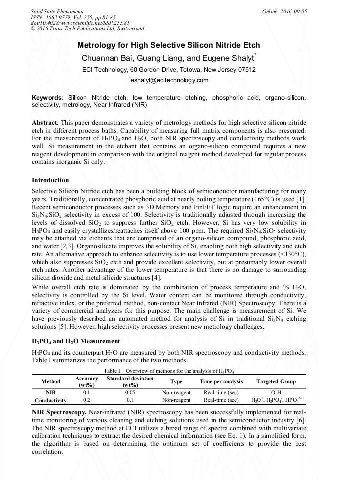 Metrology for High Selective Silicon Nitride Etch | Scientific.Net