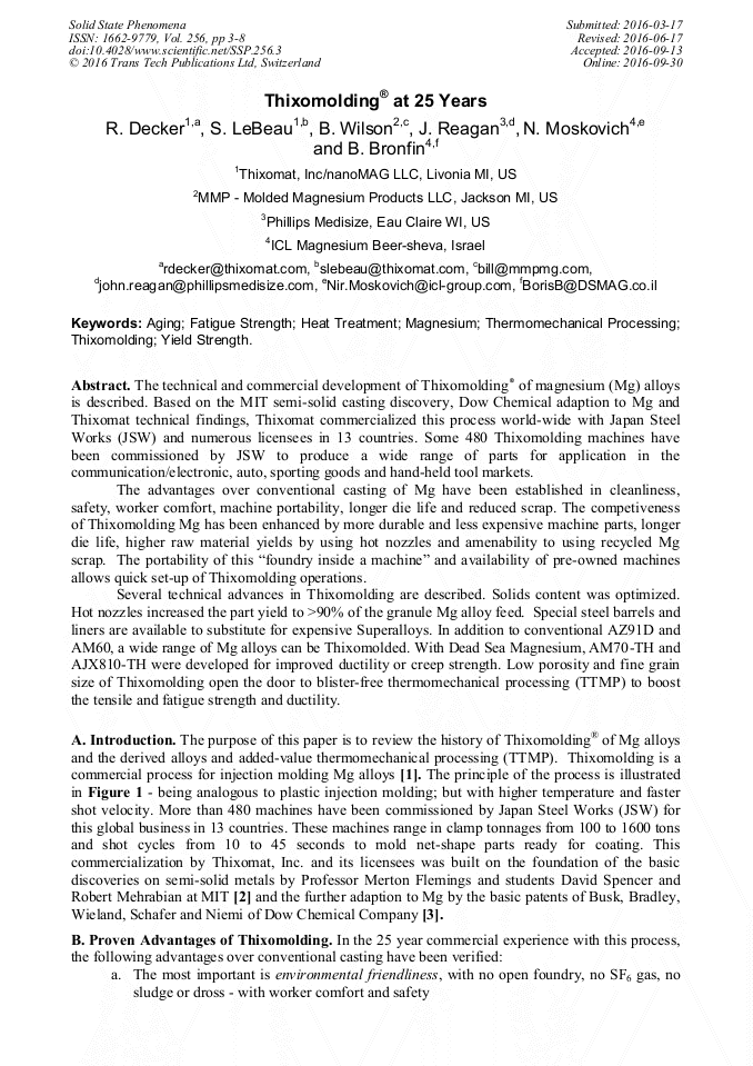Thixomolding® at 25 Years | Scientific.Net