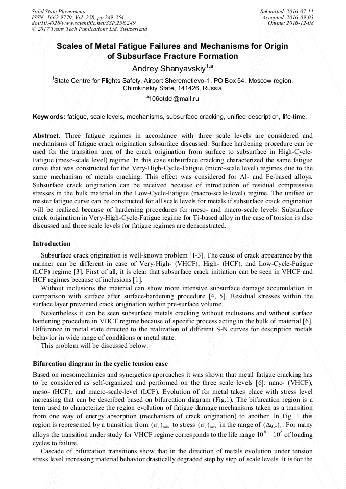 Scales of Metal Fatigue Failures and Mechanisms for Origin of ...