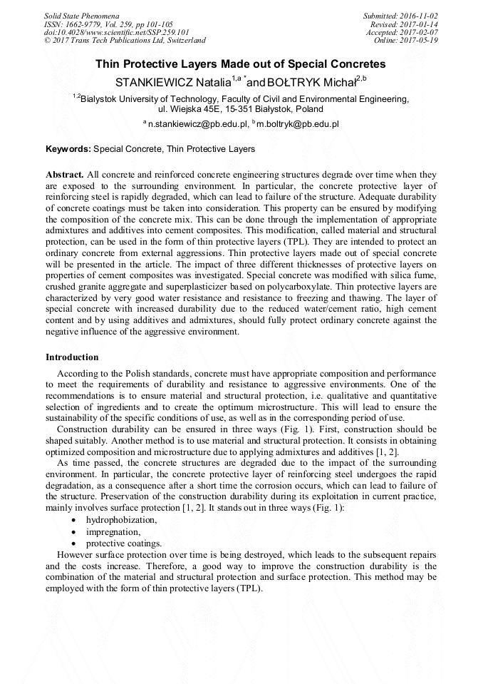 Thin Protective Layers Made out of Special Concretes | Scientific.Net