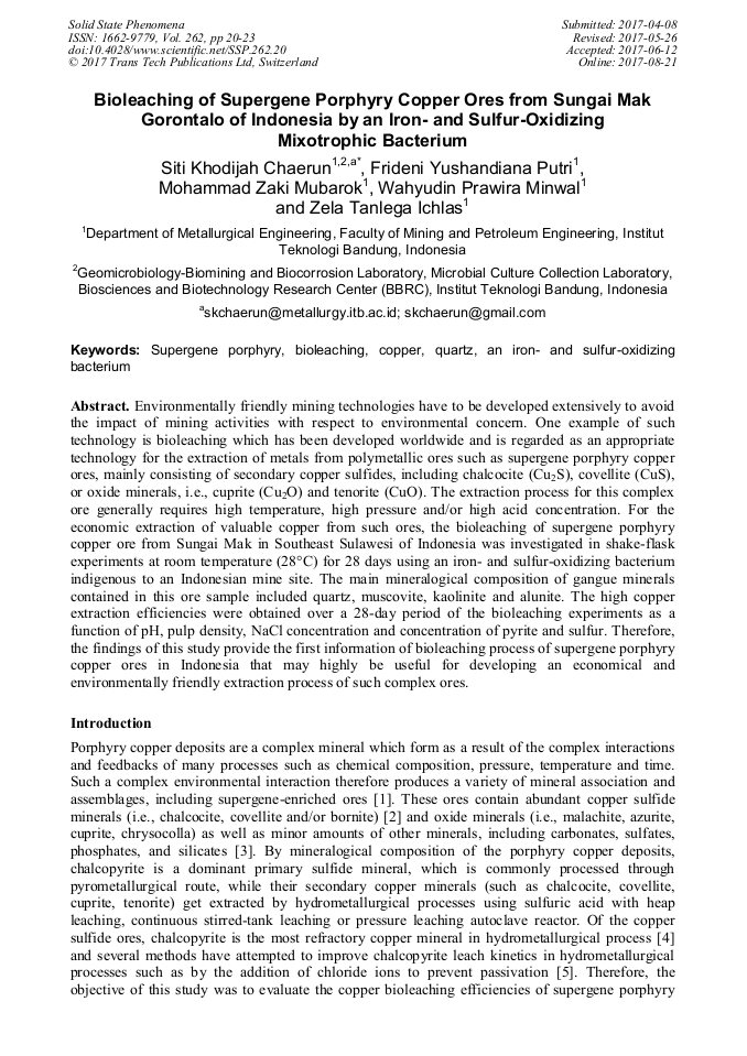 Bioleaching of Supergene Porphyry Copper Ores from Sungai Mak Gorontalo ...