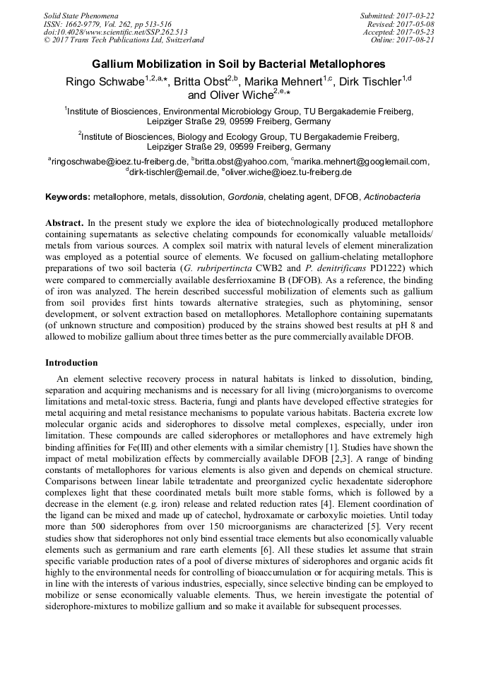 Gallium Mobilization in Soil by Bacterial Metallophores | Scientific.Net