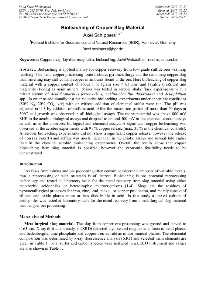 Bioleaching of Copper Slag Material | Scientific.Net