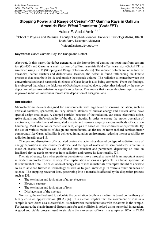 Stopping Power and Range of Cesium-137 Gamma Rays in Gallium Arsenide ...