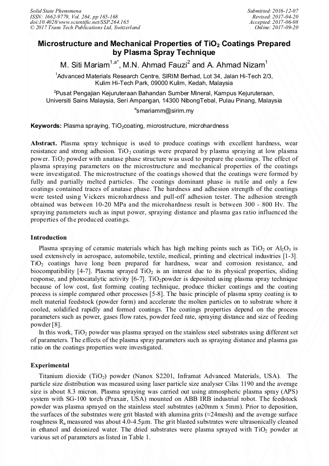 Microstructure and Mechanical Properties of TiO2 Coatings Prepared by ...