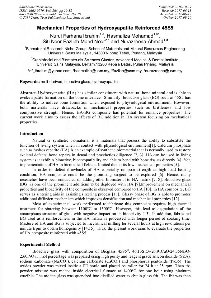 Mechanical Properties of Hydroxyapatite Reinforced 45S5 | Scientific.Net