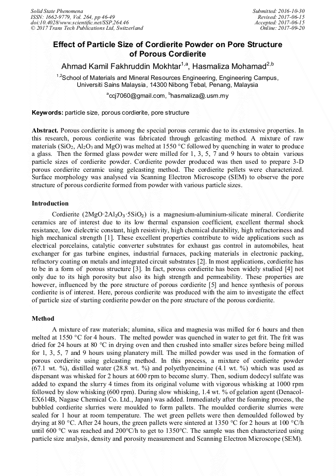 Effect of Particle Size of Cordierite Powder on Pore Structure of ...