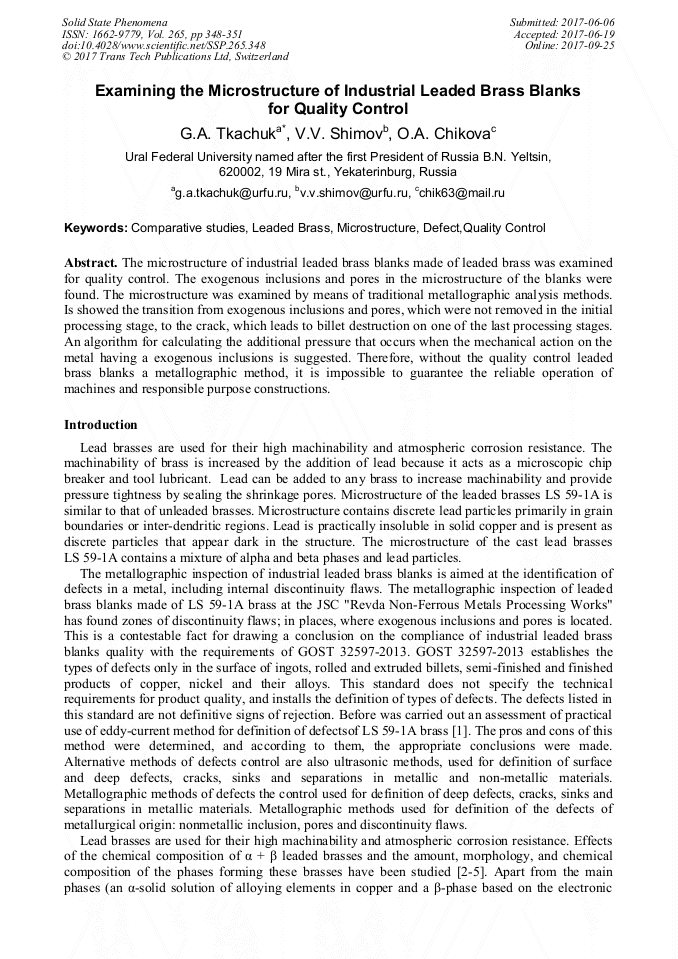 Examining the Microstructure of Industrial Leaded Brass Blanks for ...