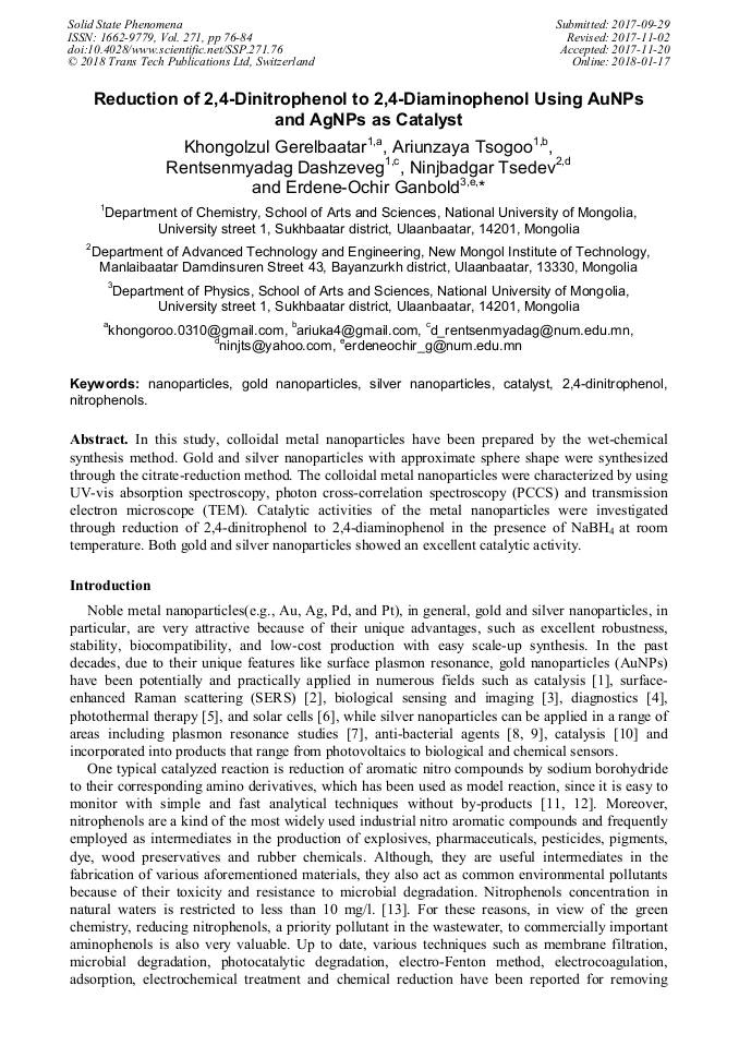Reduction of 2,4-Dinitrophenol to 2,4-Diaminophenol Using AuNPs and ...