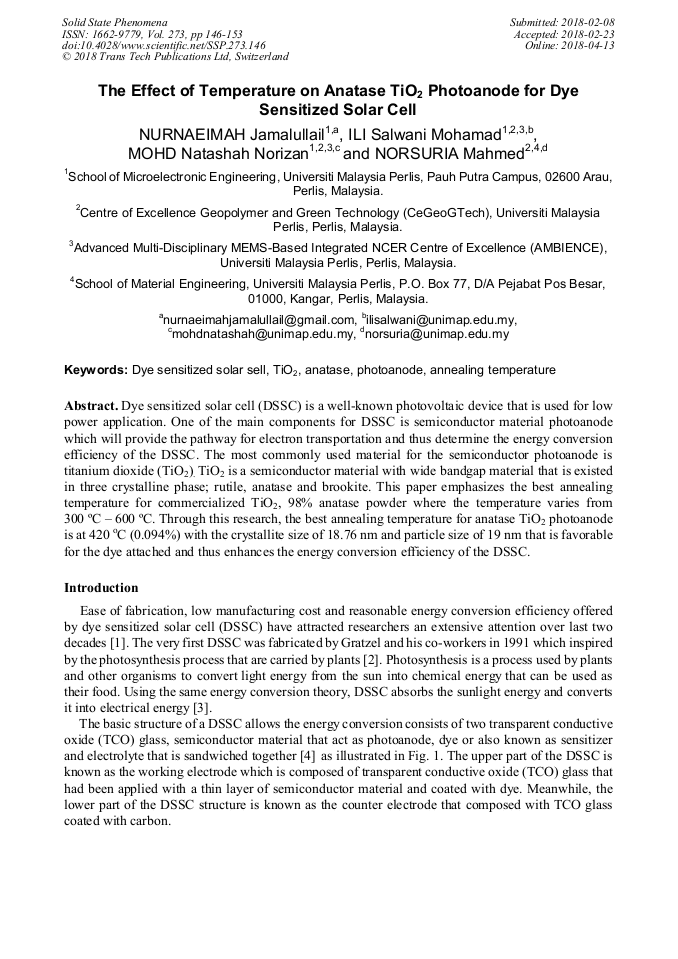 The Effect of Temperature on Anatase TiO2 Photoanode for Dye Sensitized ...