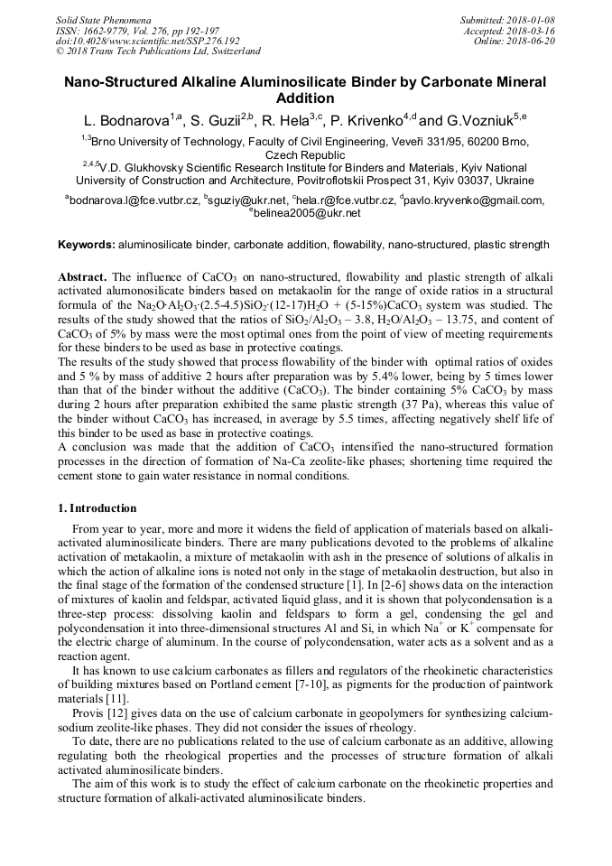 Nano-Structured Alkaline Aluminosilicate Binder by Carbonate Mineral ...