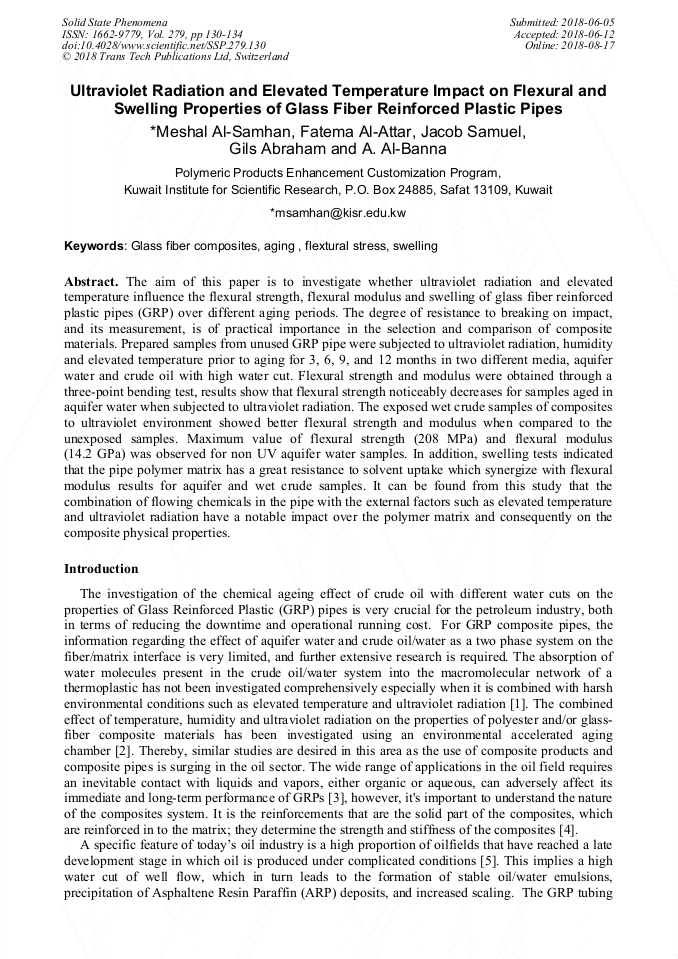 Ultraviolet Radiation and Elevated Temperature Impact on Flexural and ...