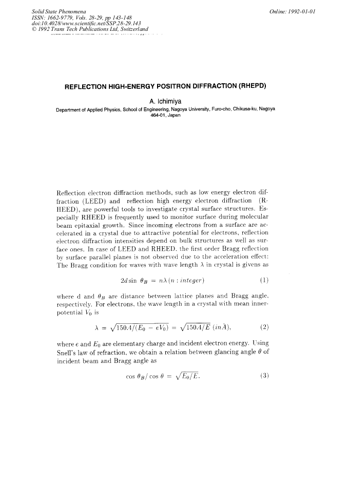 Reflection High-Energy Positron Diffraction (RHEPD) | Scientific.Net