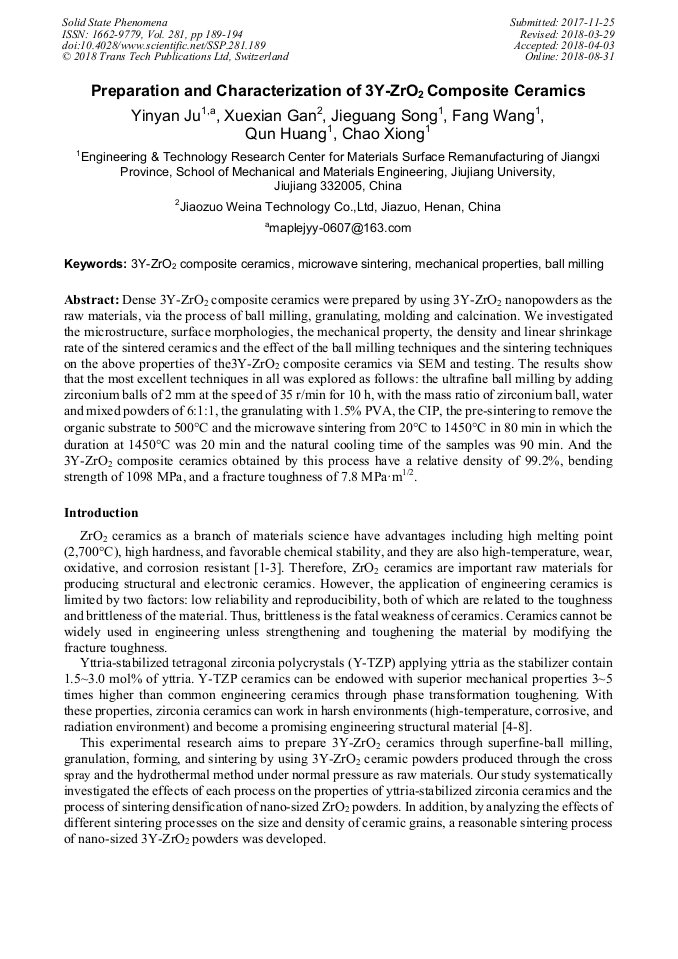 Preparation and Characterization of 3Y-ZrO2 Composite Ceramics ...