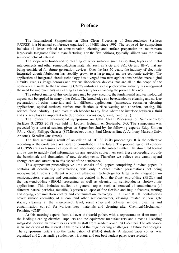 Preface | Ultra Clean Processing of Semiconductor Surfaces XIV | Scientific.Net