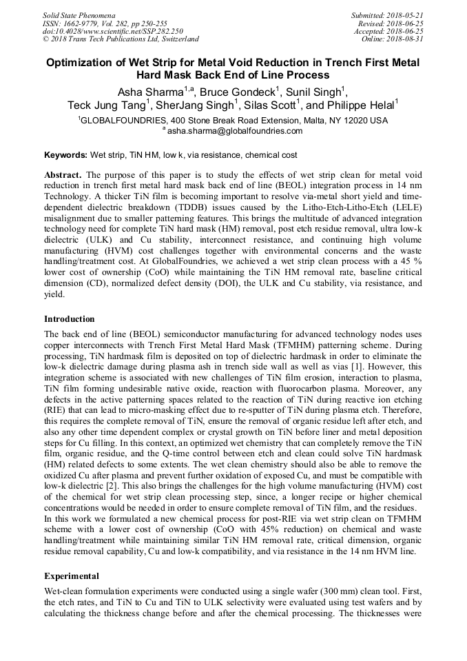 Optimization of Wet Strip for Metal Void Reduction in Trench First ...