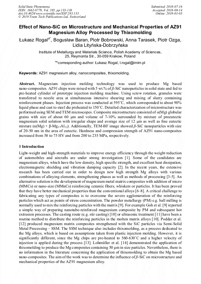 Effect of Nano-SiC on Microstructure and Mechanical Properties of AZ91 ...
