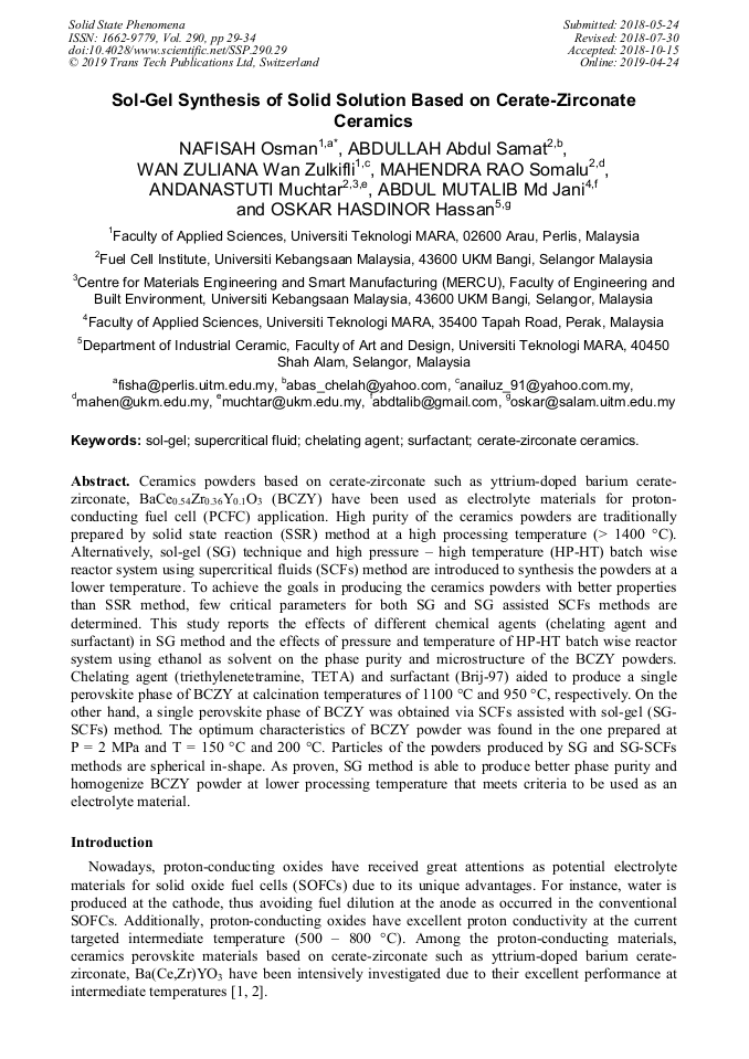 Sol-Gel Synthesis of Solid Solution Based on Cerate-Zirconate Ceramics ...