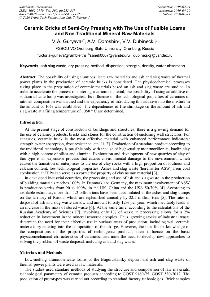 Ceramic Bricks of Semi-Dry Pressing with the Use of Fusible Loams and ...