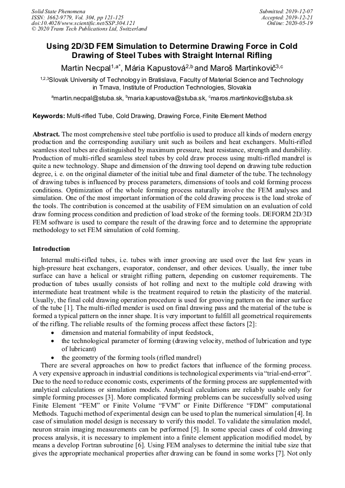 Using 2D/3D FEM Simulation to Determine Drawing Force in Cold Drawing ...