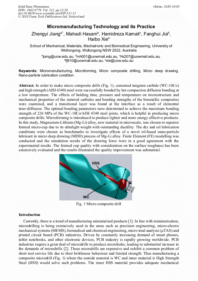 Micromanufacturing Technology and its Practice | Scientific.Net