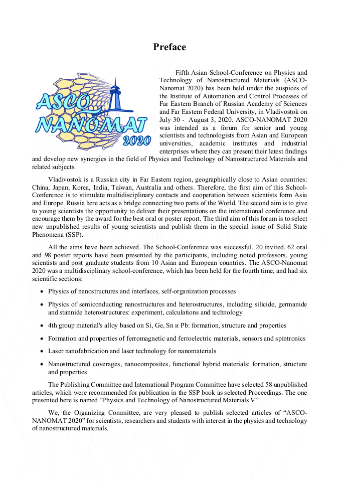 Preface | Physics and Technology of Nanostructured Materials V ...