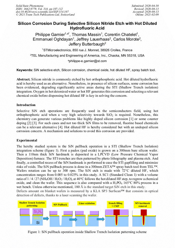 Silicon Corrosion during Selective Silicon Nitride Etch with Hot ...