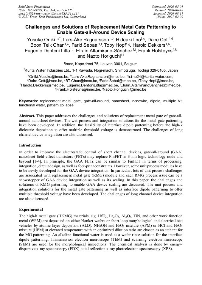 Challenges and Solutions of Replacement Metal Gate Patterning to Enable ...