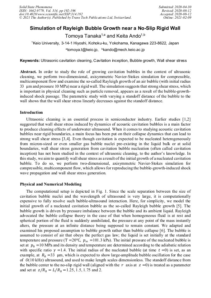 Simulation of Rayleigh Bubble Growth near a No-Slip Rigid Wall ...