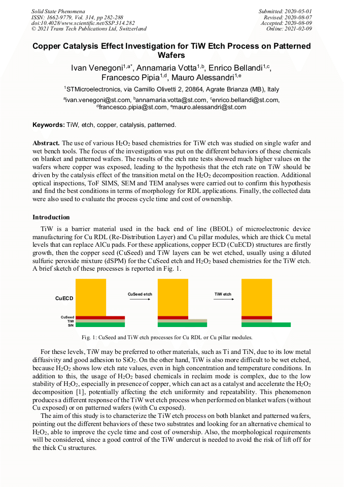 Copper Catalysis Effect Investigation for TiW Etch Process on Patterned ...