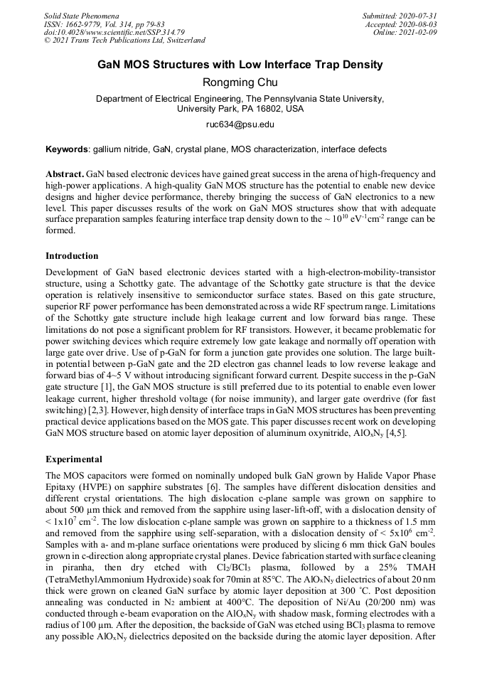 GaN MOS Structures with Low Interface Trap Density | Scientific.Net
