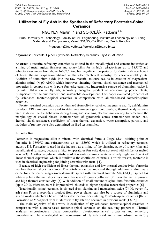 Utilization of Fly Ash in the Synthesis of Refractory Forsterite-Spinel ...