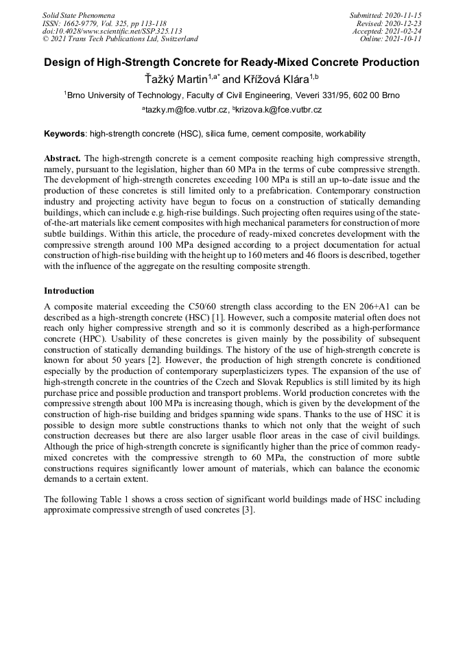 Design of High-Strength Concrete for Ready-Mixed Concrete Production ...