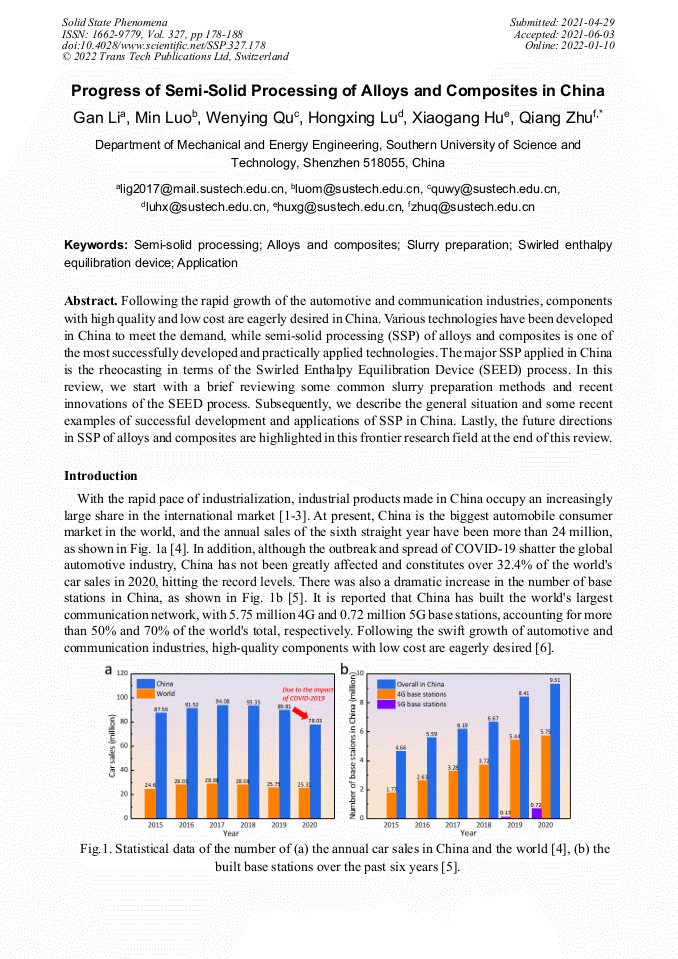 Progress of Semi-Solid Processing of Alloys and Composites in China ...