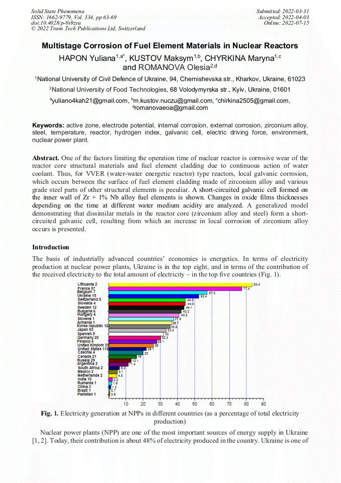 Multistage Corrosion of Fuel Element Materials in Nuclear Reactors ...