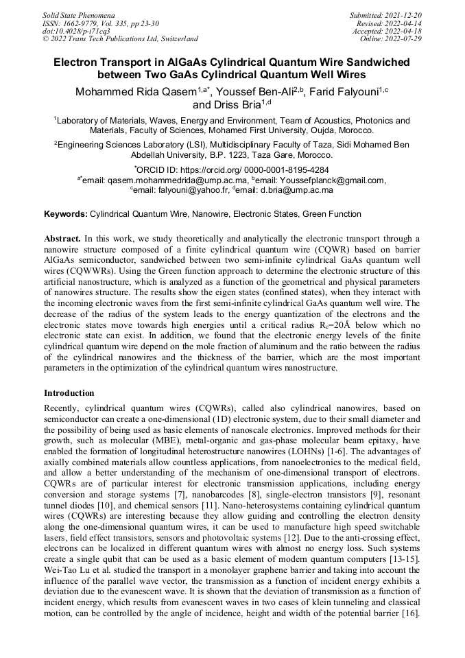 Electron Transport in AlGaAs Cylindrical Quantum Wire Sandwiched ...