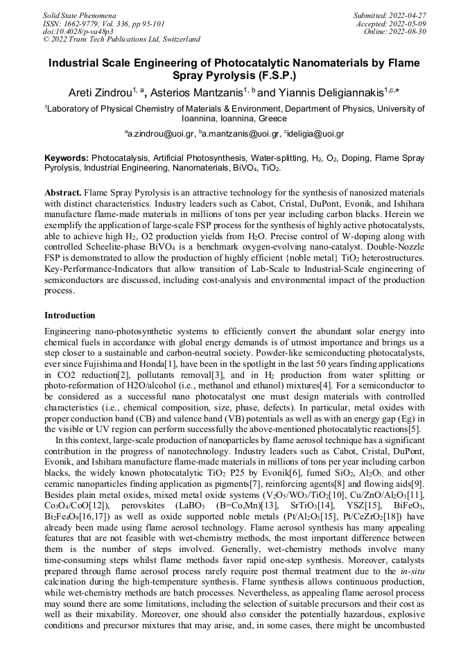 Industrial Scale Engineering of Photocatalytic Nanomaterials by Flame ...